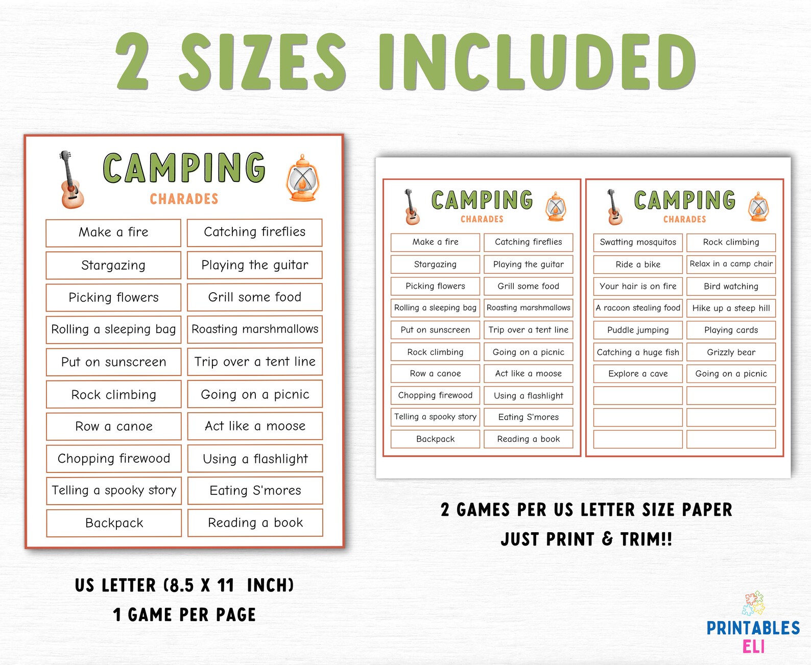 Camping Charades Printable Game, Camping Pictionary, Draw It Printable ...