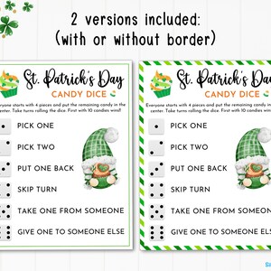 St. Patrick's Day Candy Dice Game Printable Patrick's | Etsy