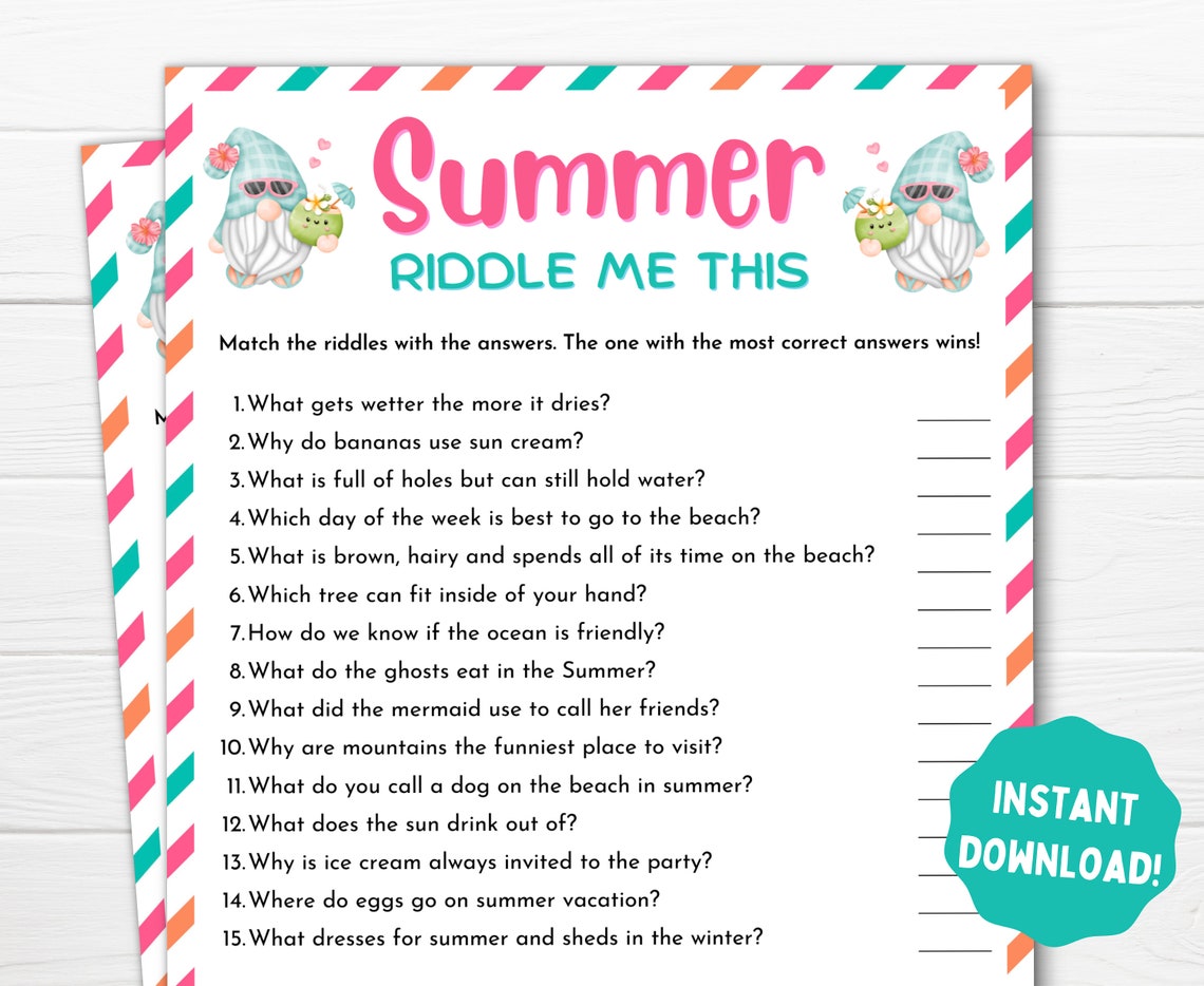 Summer Riddle Me This Printable Game Family Summer Game - Etsy