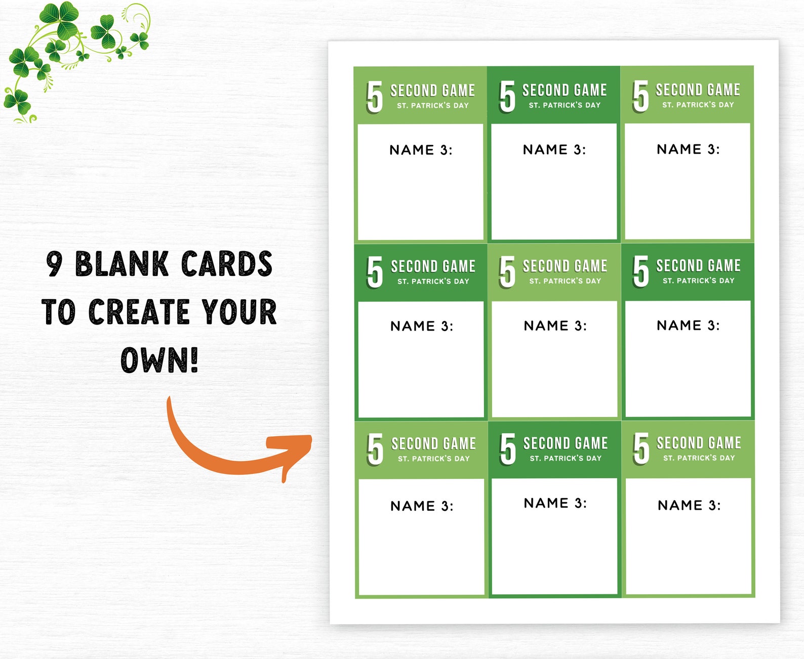 St. Patricks Day 5 Second Game Printable, Party Game, Printable St ...