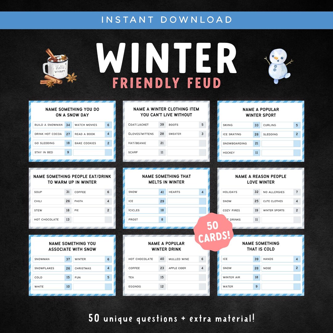 Winter Friendly Feud Game, Holiday Party Game Printable, Family Feud ...