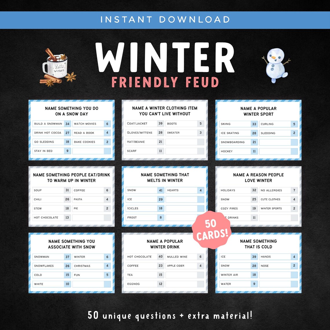 Winter Friendly Feud Game, Holiday Party Game Printable, Family Feud ...