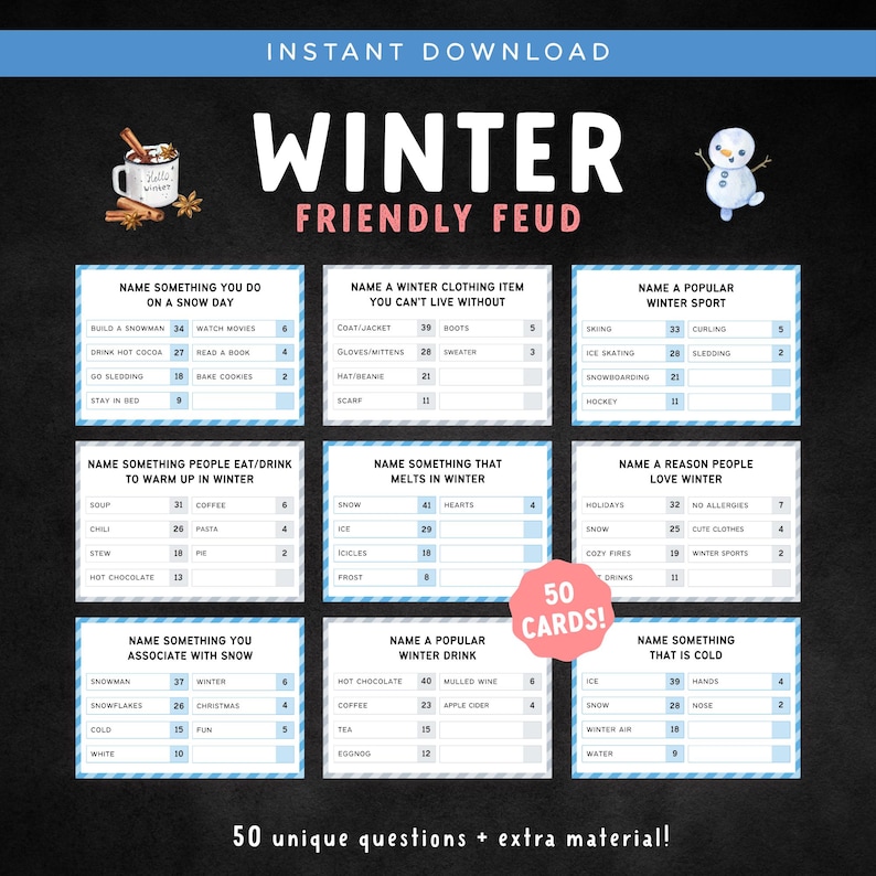 Winter Friendly Feud Game, Holiday Party Game Printable, Family Feud ...