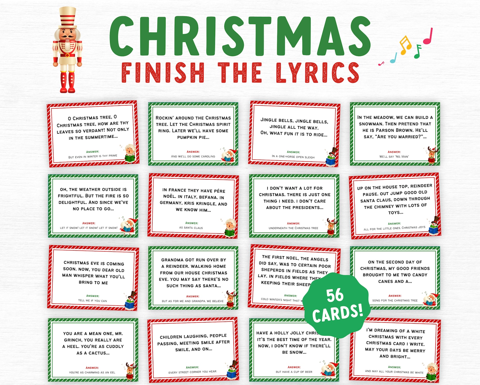 Christmas Carol Finish the Lyric Game, Christmas Song Trivia Game ...