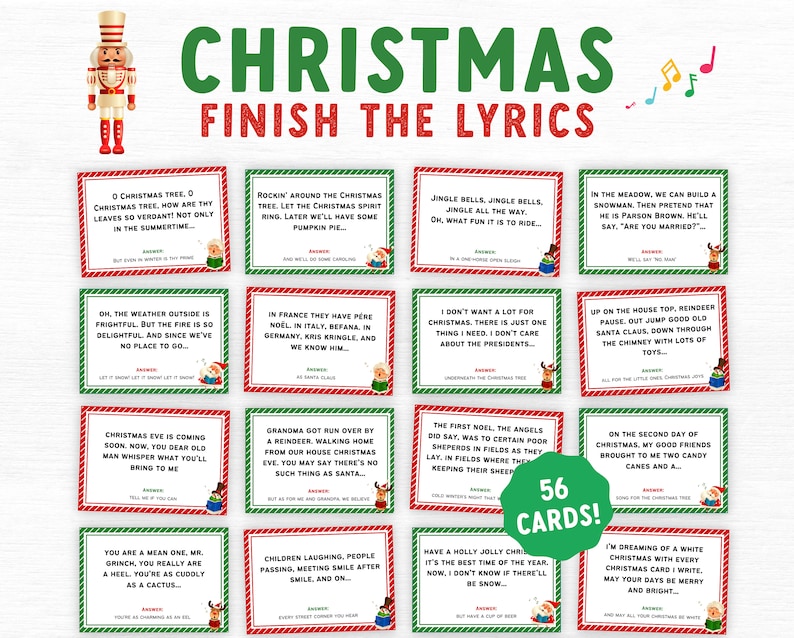 Christmas Carol Finish the Lyric Game, Christmas Song Trivia Game ...