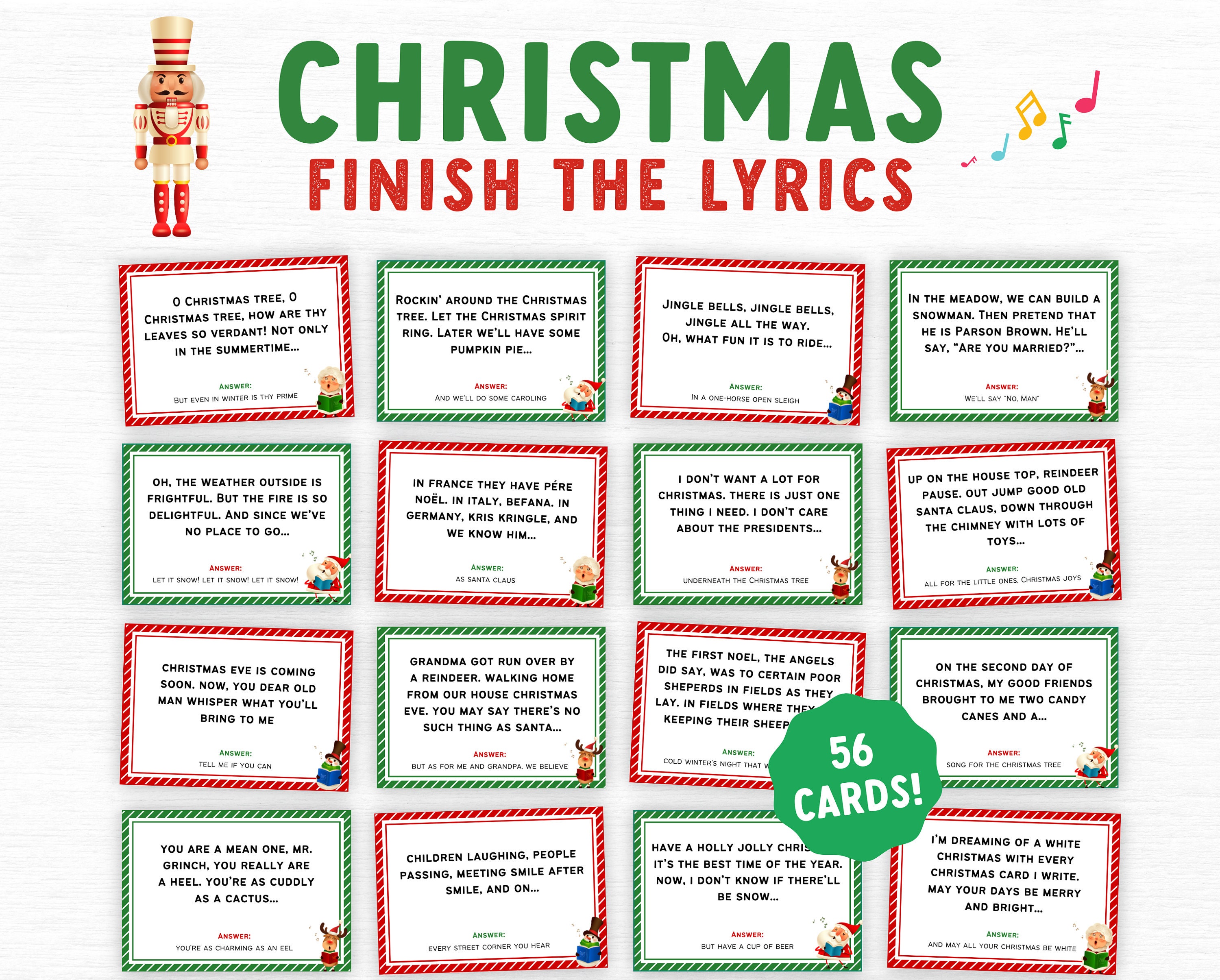 Christmas Carol Finish the Lyric Game, Christmas Song Trivia Game ...