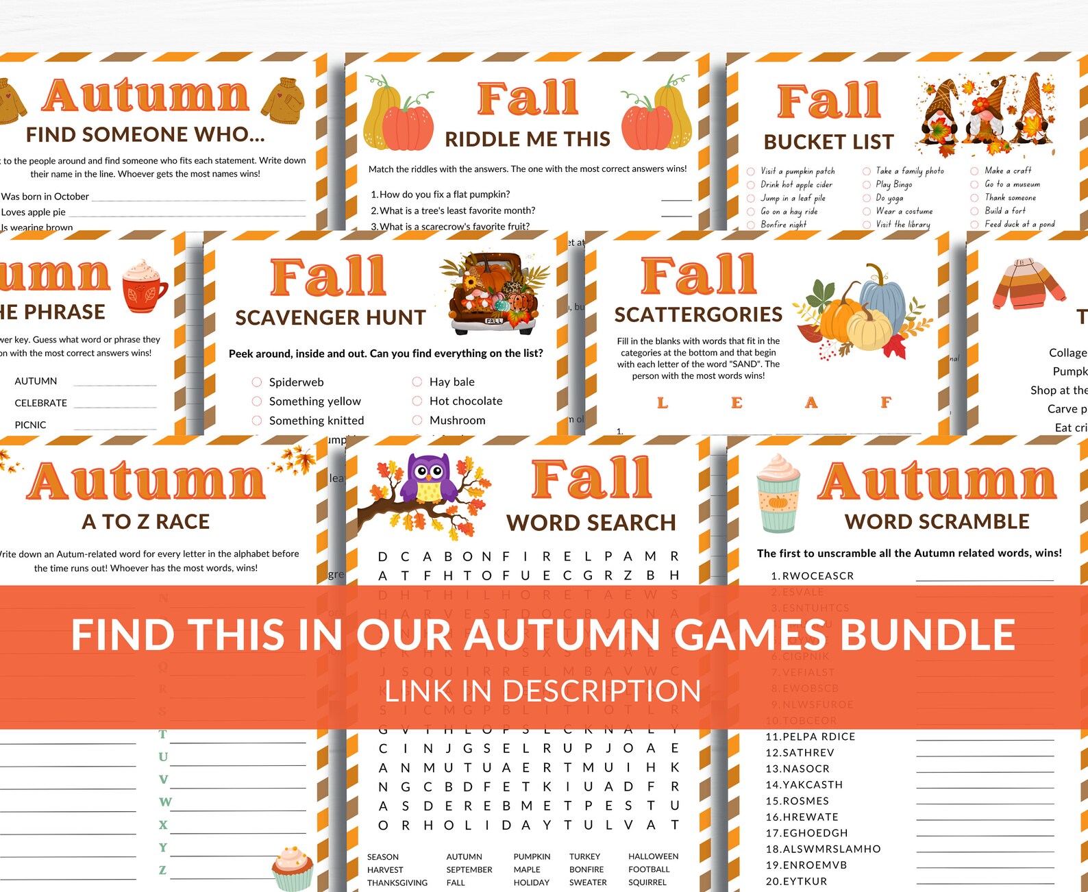 Fall Word Search Printable Game Printable Autumn Party Game - Etsy