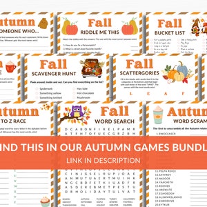Fall Word Search Printable Game Printable Autumn Party Game - Etsy