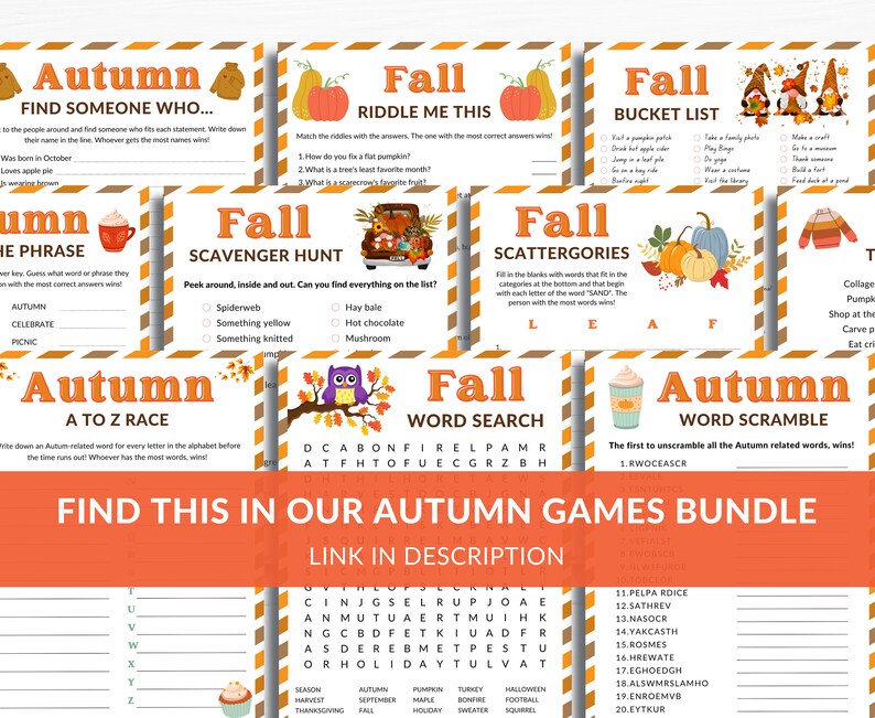 Fall Word Search Printable Game Printable Autumn Party Game - Etsy
