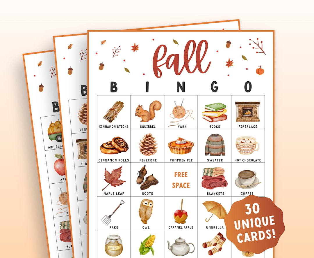 30 Fall Bingo Cards Printable Autumn Bingo Classroom - Etsy
