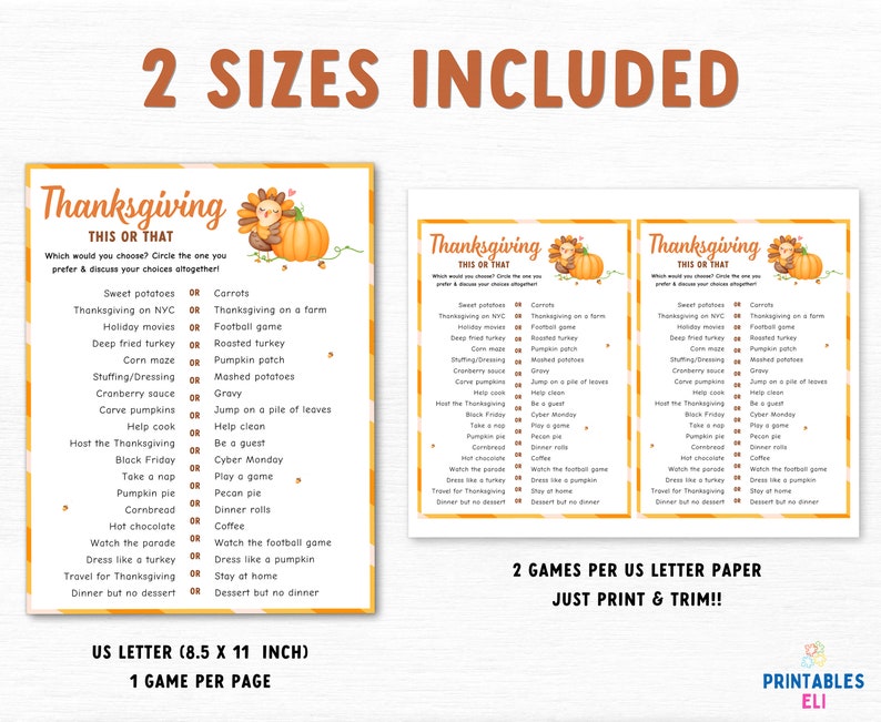 Thanksgiving This or That Printable Game, Thanksgiving Party Games ...