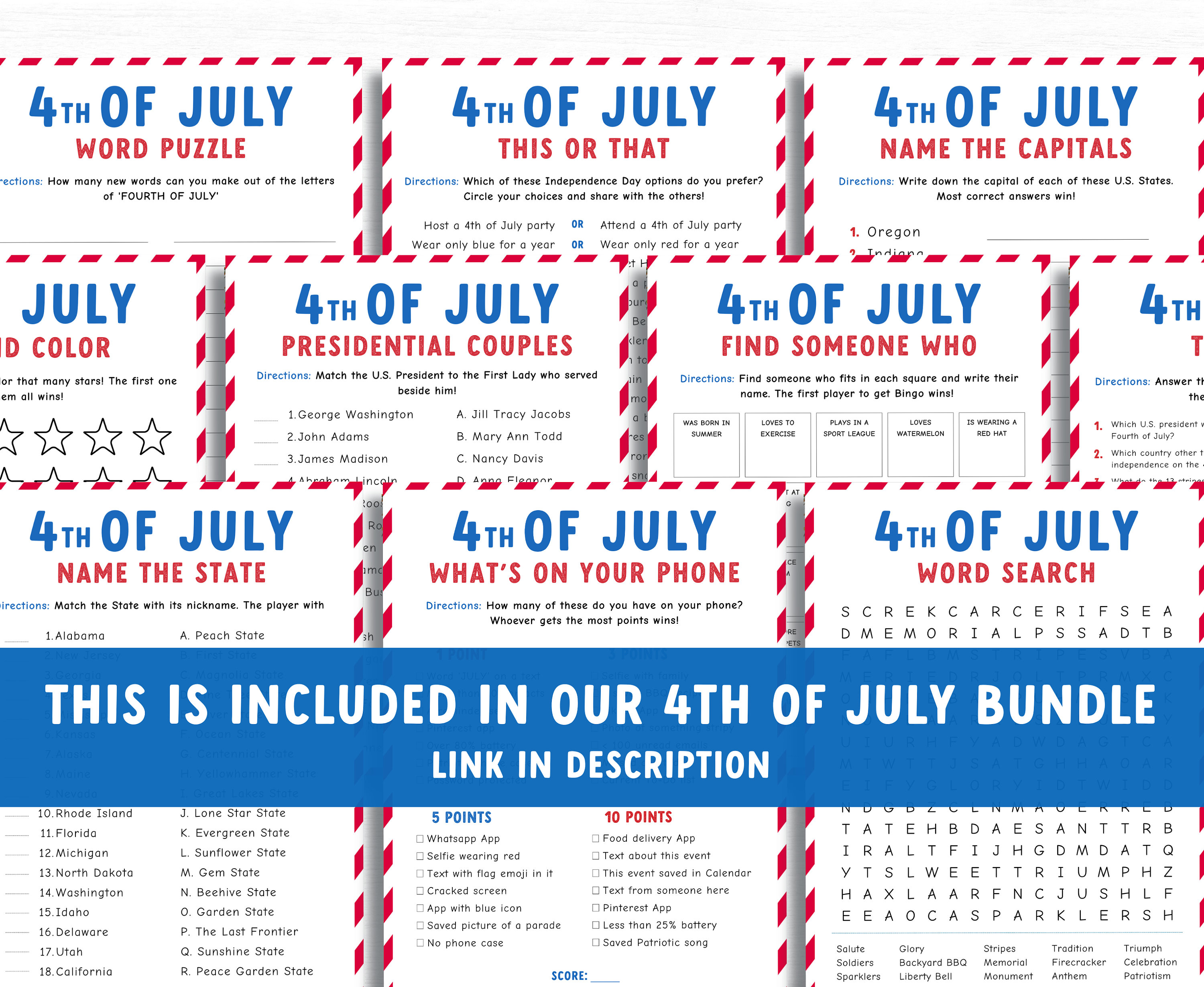 What's on Your Phone Fourth of July Printable Game, 4th of July ...