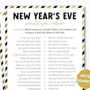 New Years Eve Would You Rather Printable Game, New Year Party Game ...