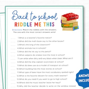 Back to School Riddle Me This Printable Game, Printable Back to School ...