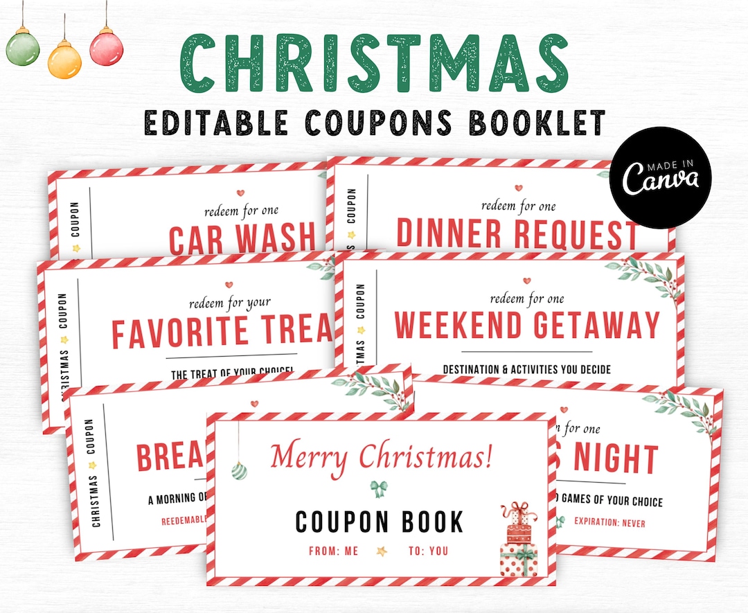 Printable Christmas Coupon Book, Editable Christmas Coupons Gift ...