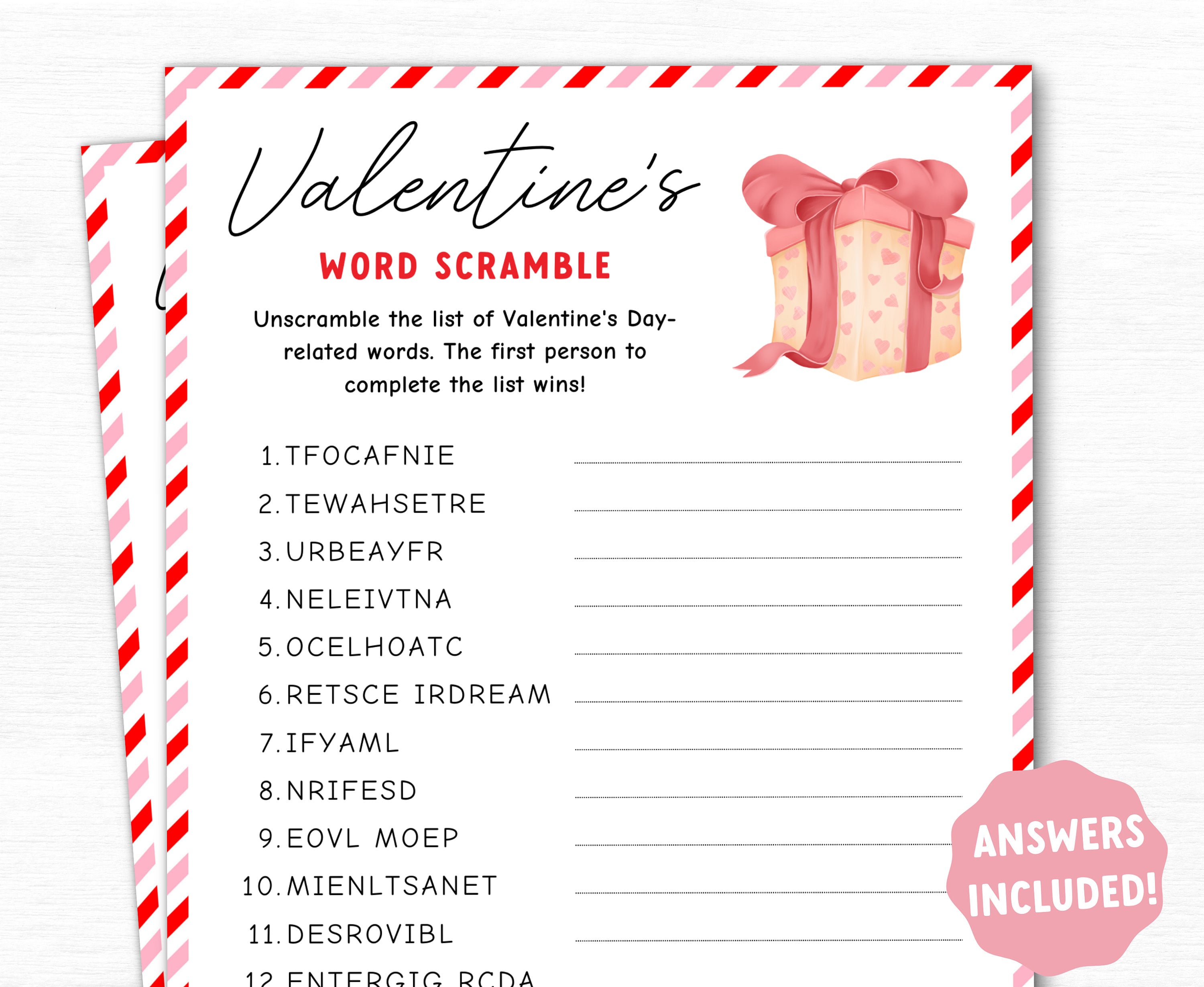 Valentines Day Word Scramble Printable Game, Printable Valentines Day ...
