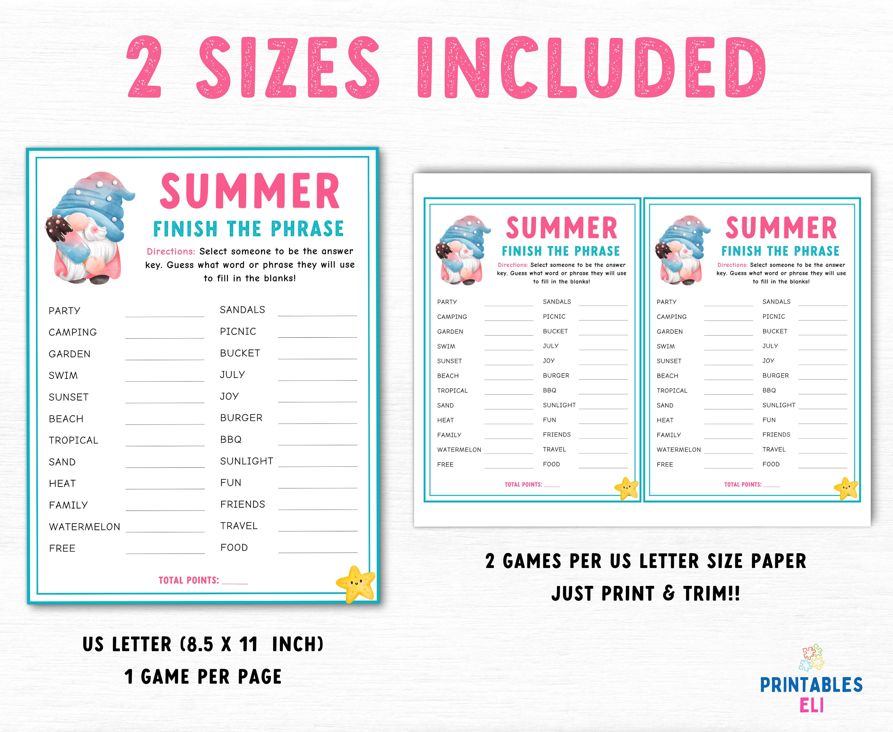 Summer Finish the Phrase Printable Game, Family Summer Game Printable ...