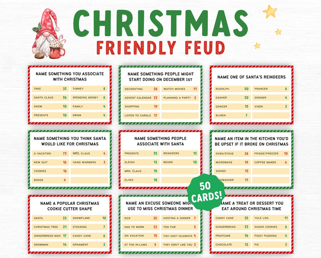 Christmas Friendly Feud Game , Christmas Party Game Printable, Family ...
