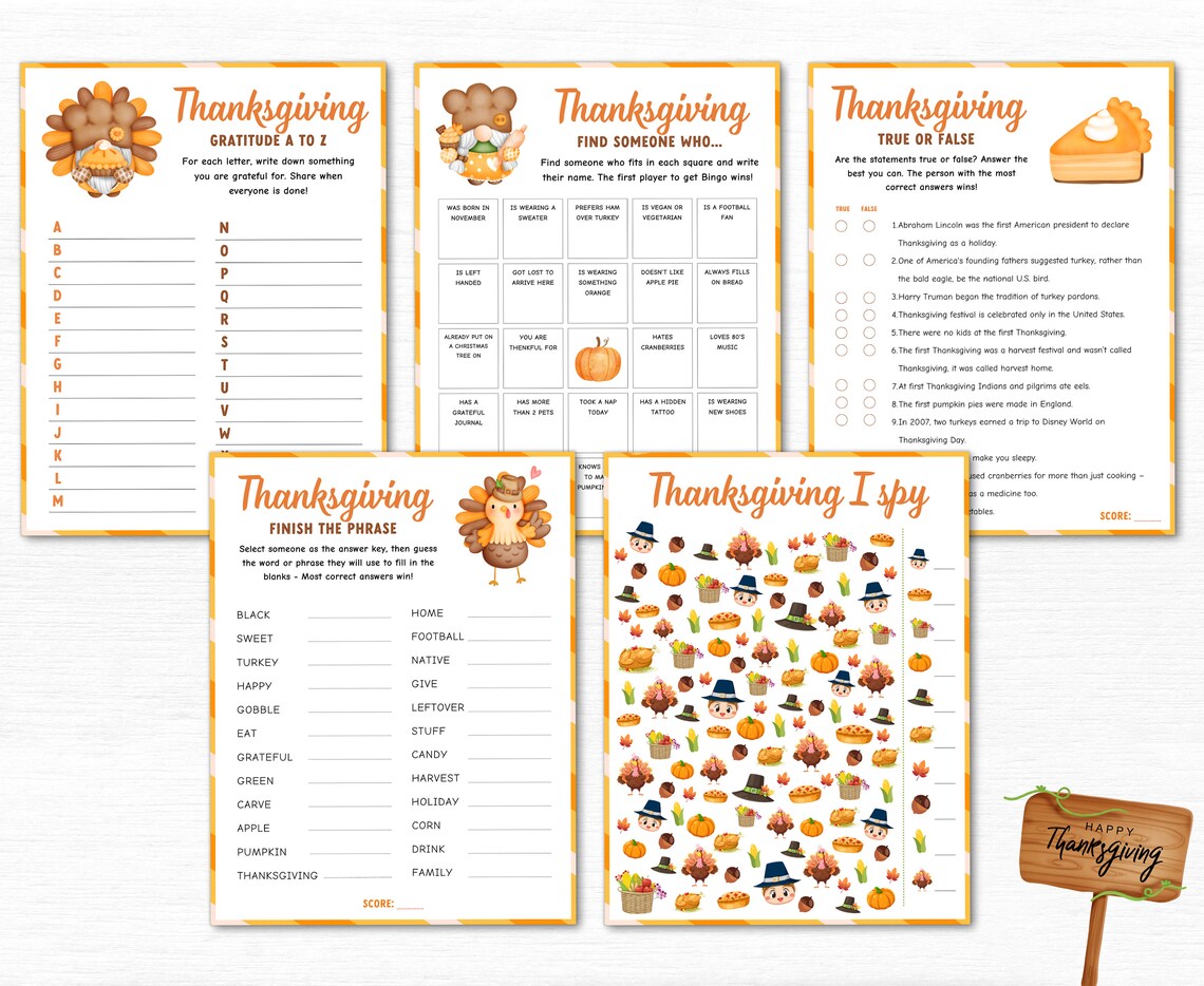 15 Thanksgiving Games Bundle, Printable Thanksgiving Party Games, Fall ...