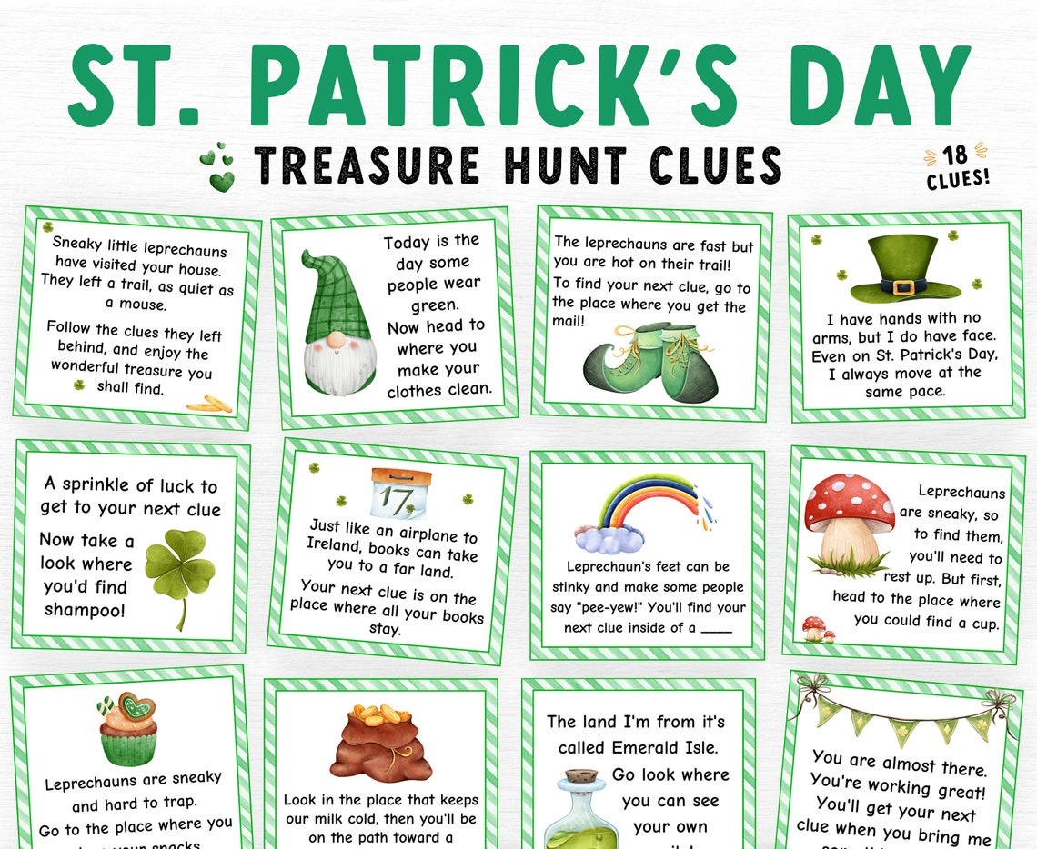St. Patrick's Day Treasure Hunt, Patrick's Day Scavenger Hunt for Kids ...