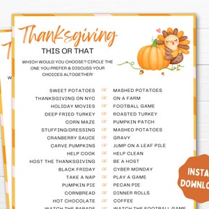 Thanksgiving This or That Printable Game Thanksgiving Party - Etsy