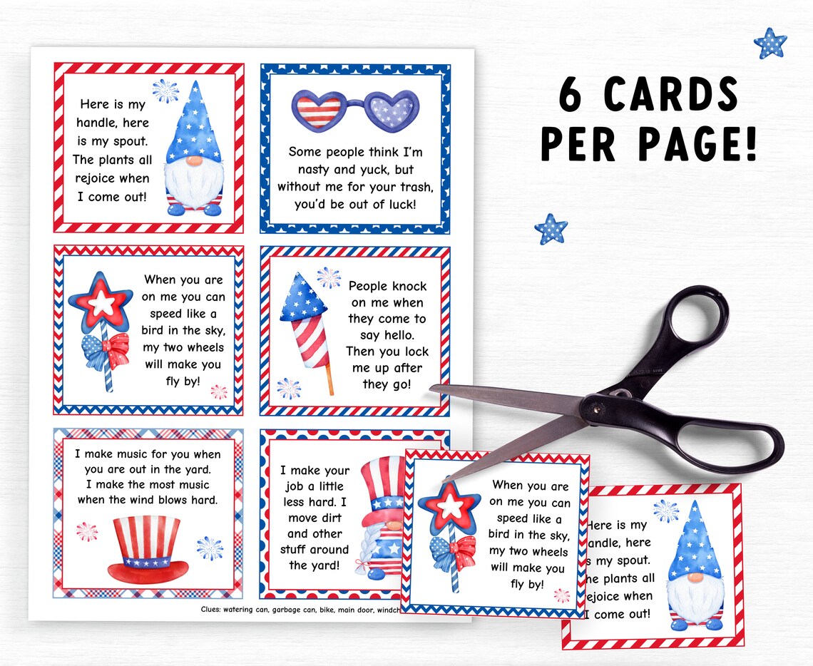 Outdoor Fourth of July Treasure Hunt Clues, Patriotic Scavenger Hunt ...