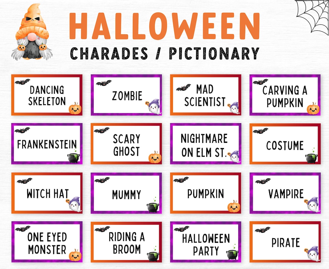 Halloween Charades, Family Party Game Halloween, Printable Halloween ...