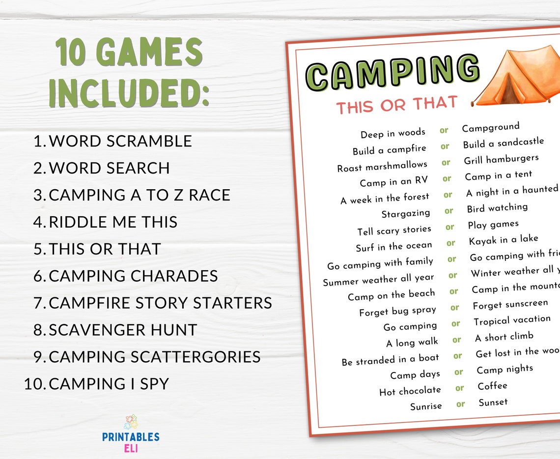 Camping Games Printable Bundle Printable Camping Game for - Etsy