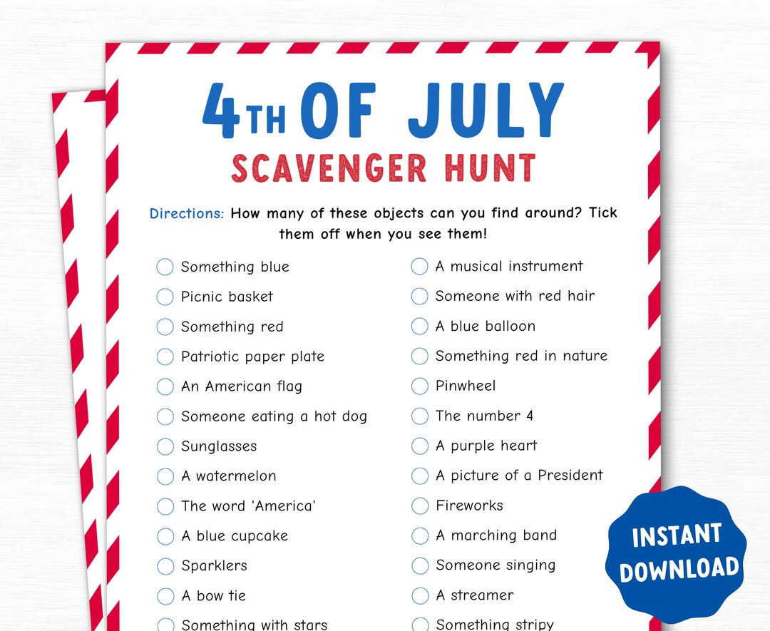 Fourth of July Scavenger Hunt Printable Game, 4th of July Game for Kids ...