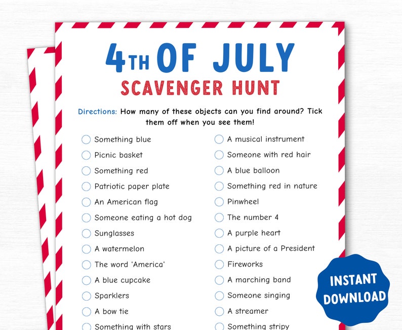 Fourth of July Scavenger Hunt Printable Game, 4th of July Game for Kids ...