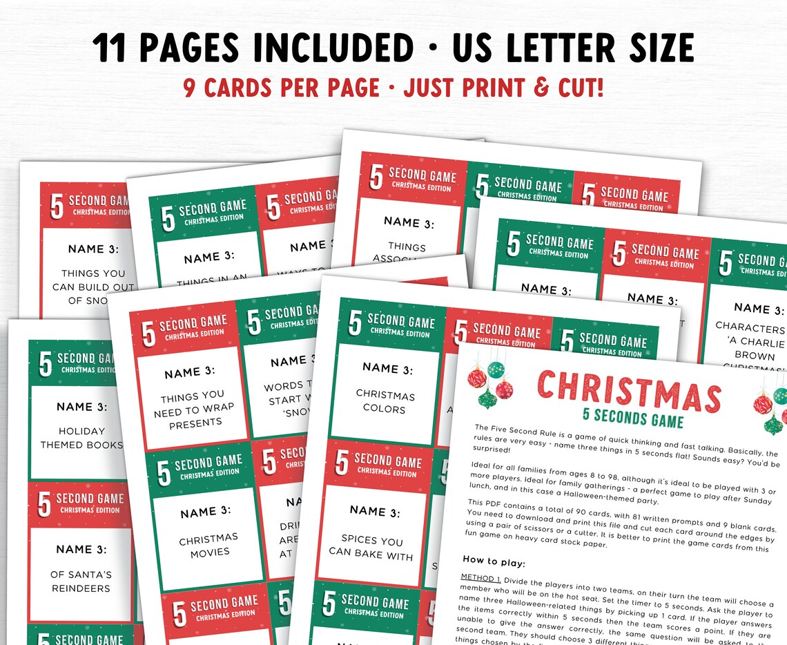 Christmas 5 Second Game Printable, Party Game, Printable Christmas ...