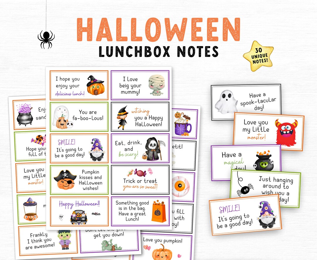 Halloween Lunch Box Notes for Kids, Holiday Lunchbox Notes, Printable ...