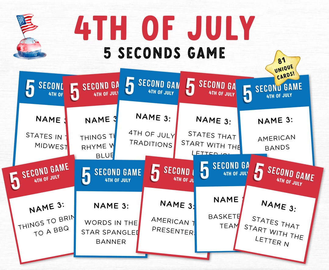 4th of July 5 Second Game Printable, Party Game, Printable Patriotic ...