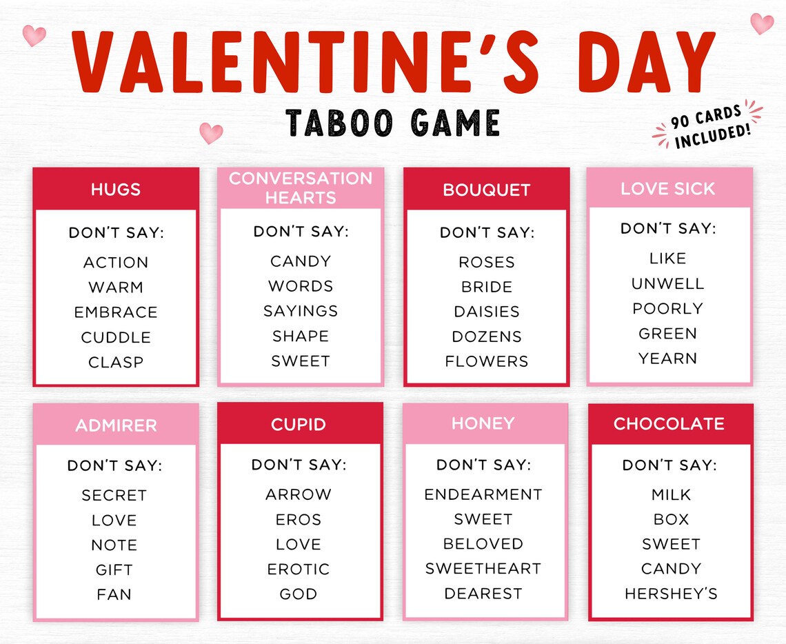 Valentines Day Taboo Game, Party Game, Printable Valentines Family Game ...