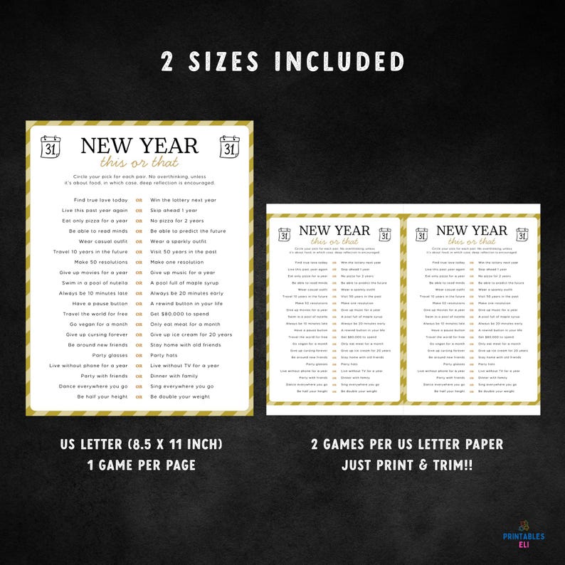 New Years Eve Would You Rather Printable Game, New Year Party Game ...