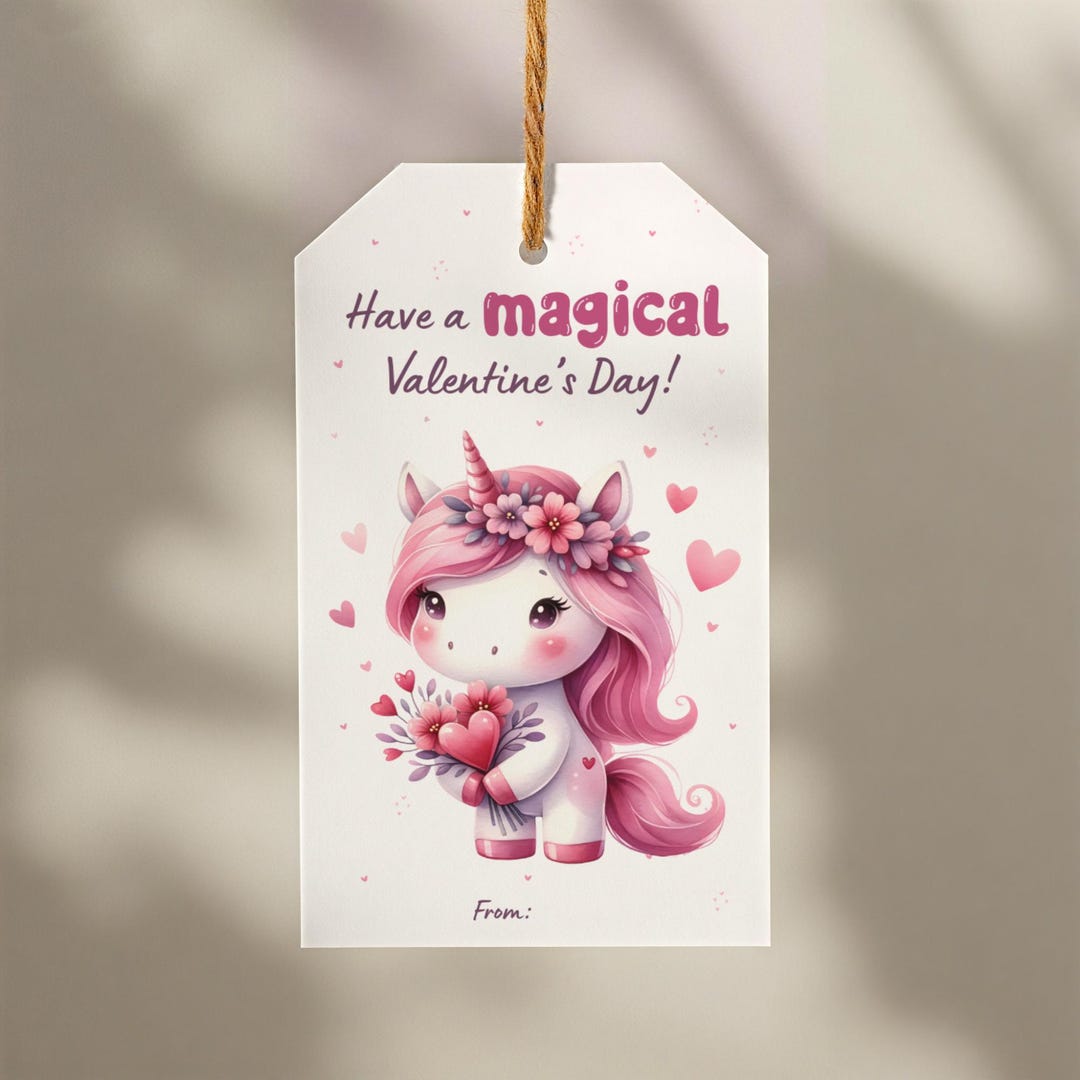 EDITABLE Valentine's Day Gift Tag, Unicorn Valentine Gift Tag, Kids ...