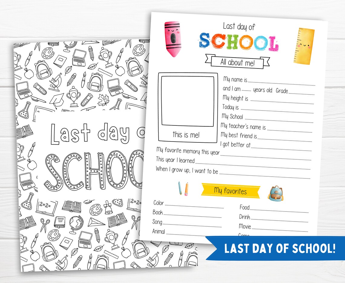 First and Last Day of School Printable, Back to School Questionnaire ...