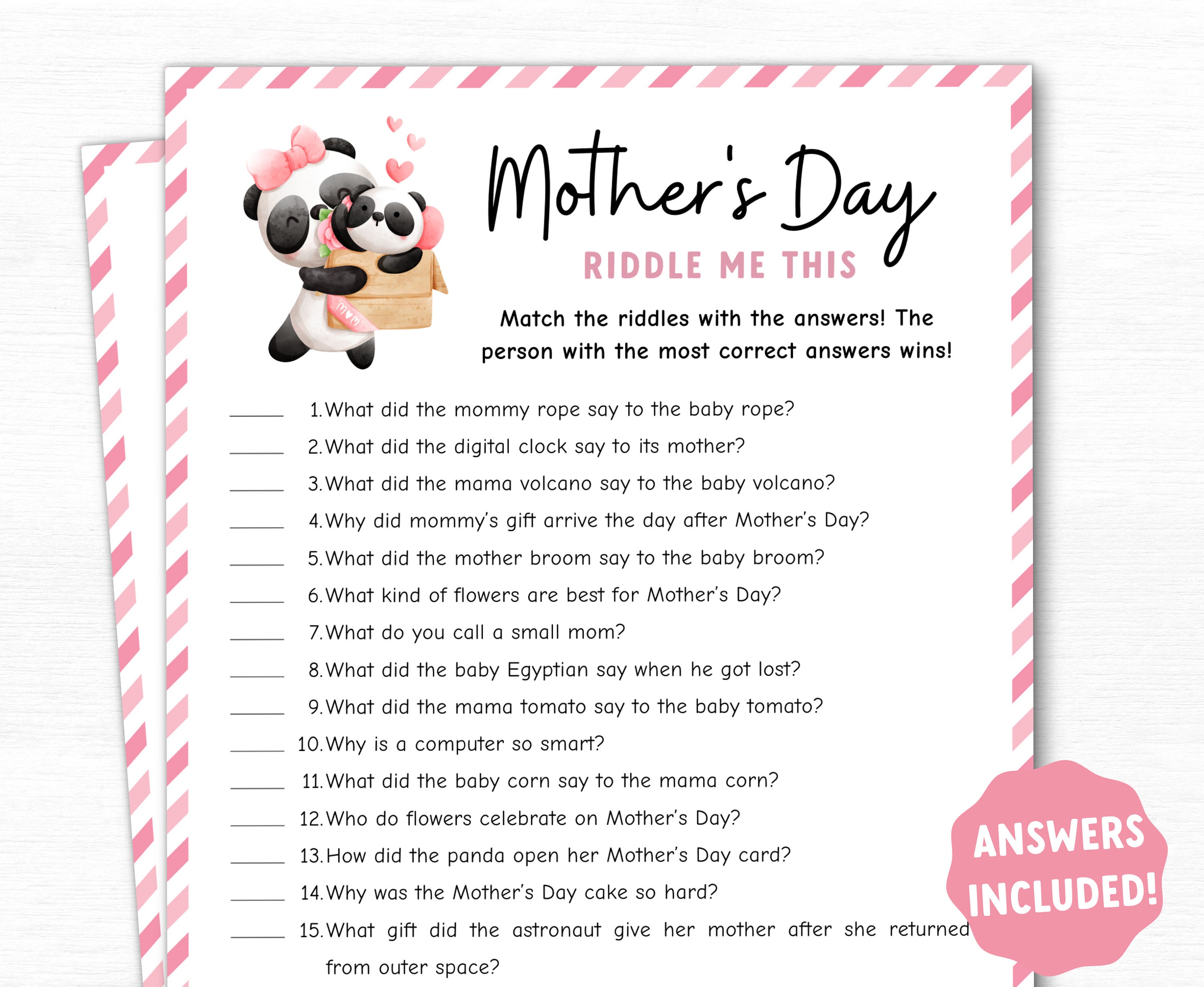 Mothers Day Riddle Me This Game, Printable Mothers Day Game for Adults ...