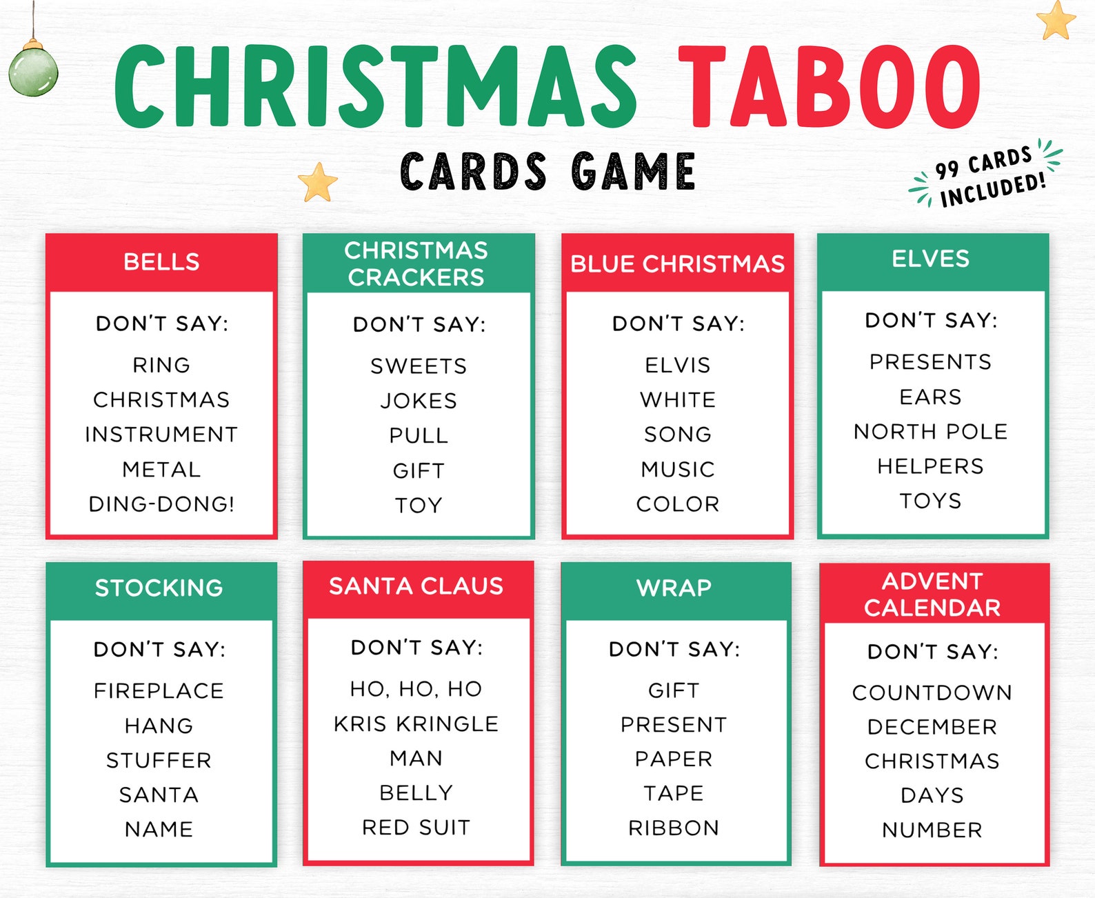 Christmas Taboo Game Family Party Game Printable Christmas - Etsy