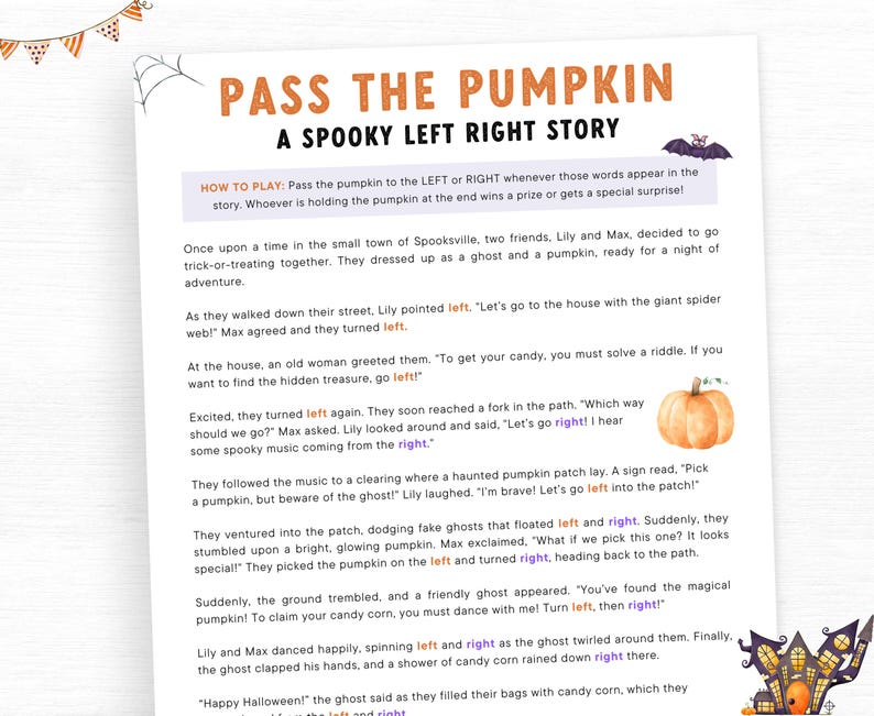 Pass the Pumpkin Game, Halloween Left Right Game, Halloween Party Game ...