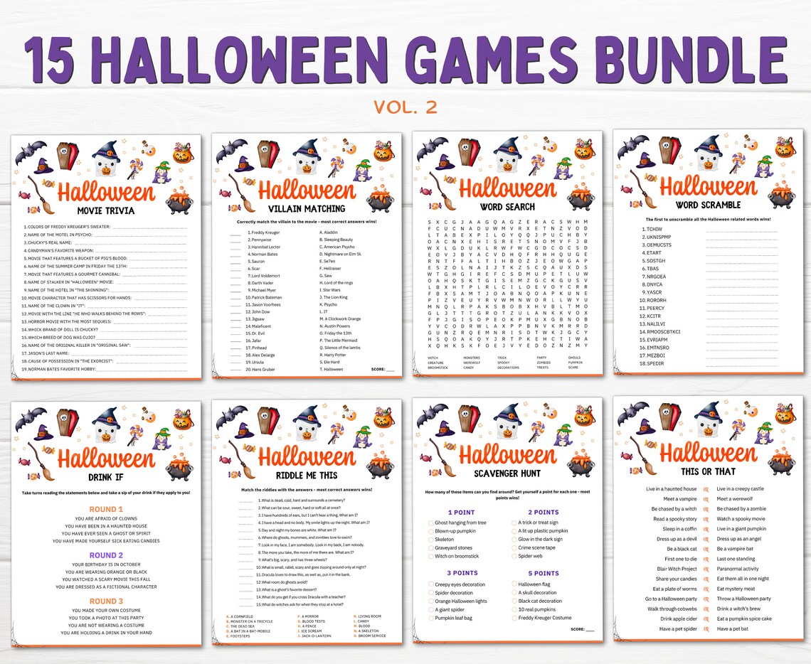 15 Halloween Games Bundle, Printable Halloween Party Games, Halloween ...