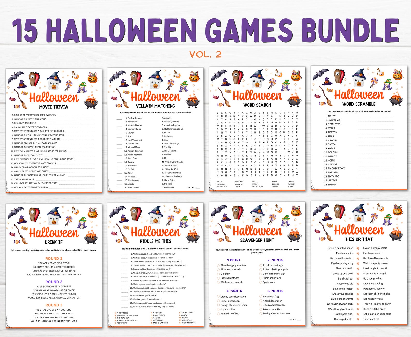 15 Halloween Games Bundle, Printable Halloween Party Games, Halloween ...