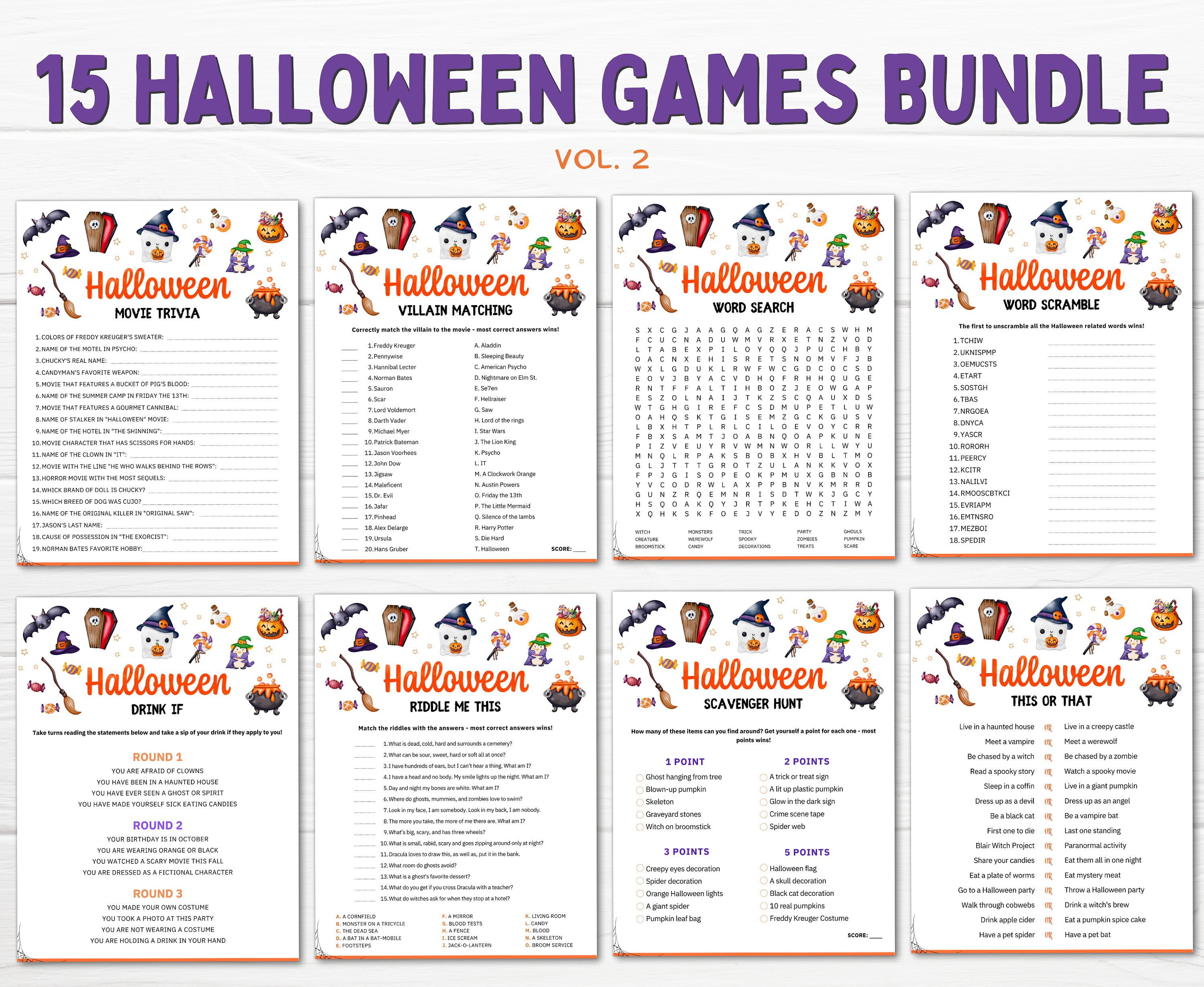 15 Halloween Games Bundle, Printable Halloween Party Games, Halloween ...