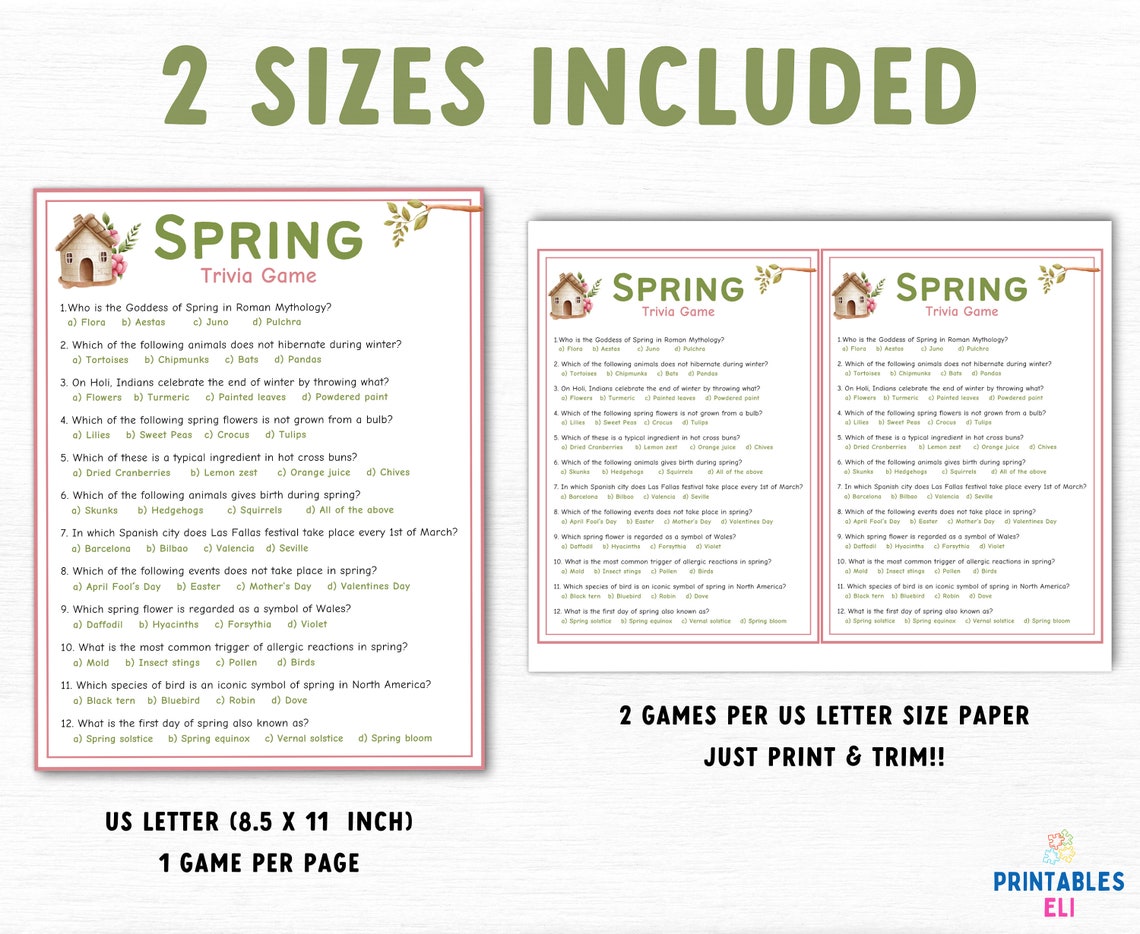Spring Trivia Game Adults, Printable Spring Trivia, Spring Quiz for ...