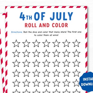 Roll and Color Fourth of July Printable Game, 4th of July Game for Kids ...