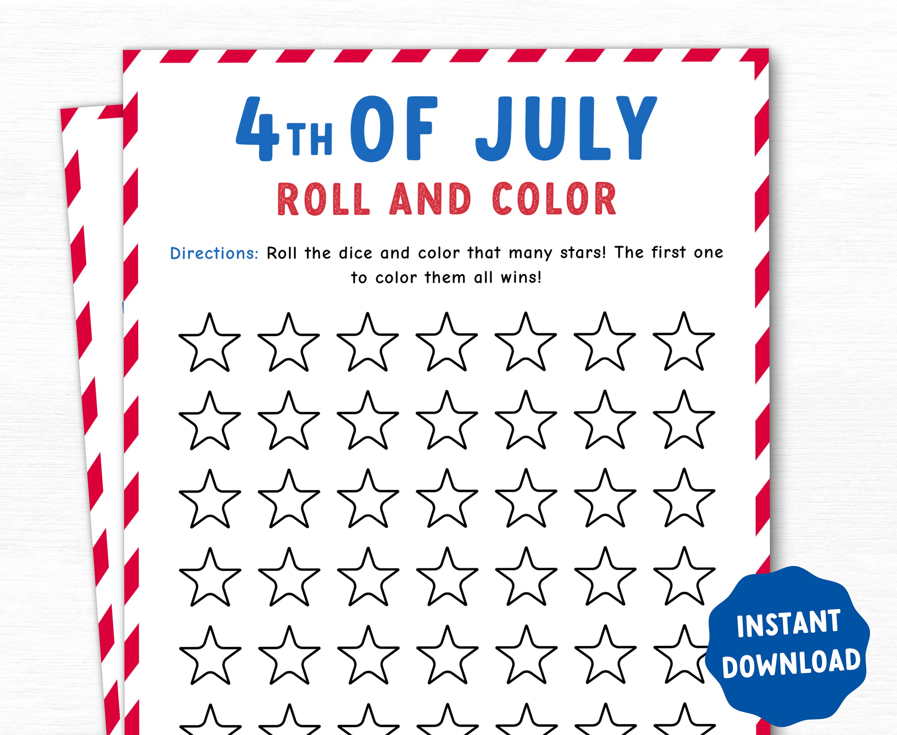 Roll and Color Fourth of July Printable Game, 4th of July Game for Kids ...