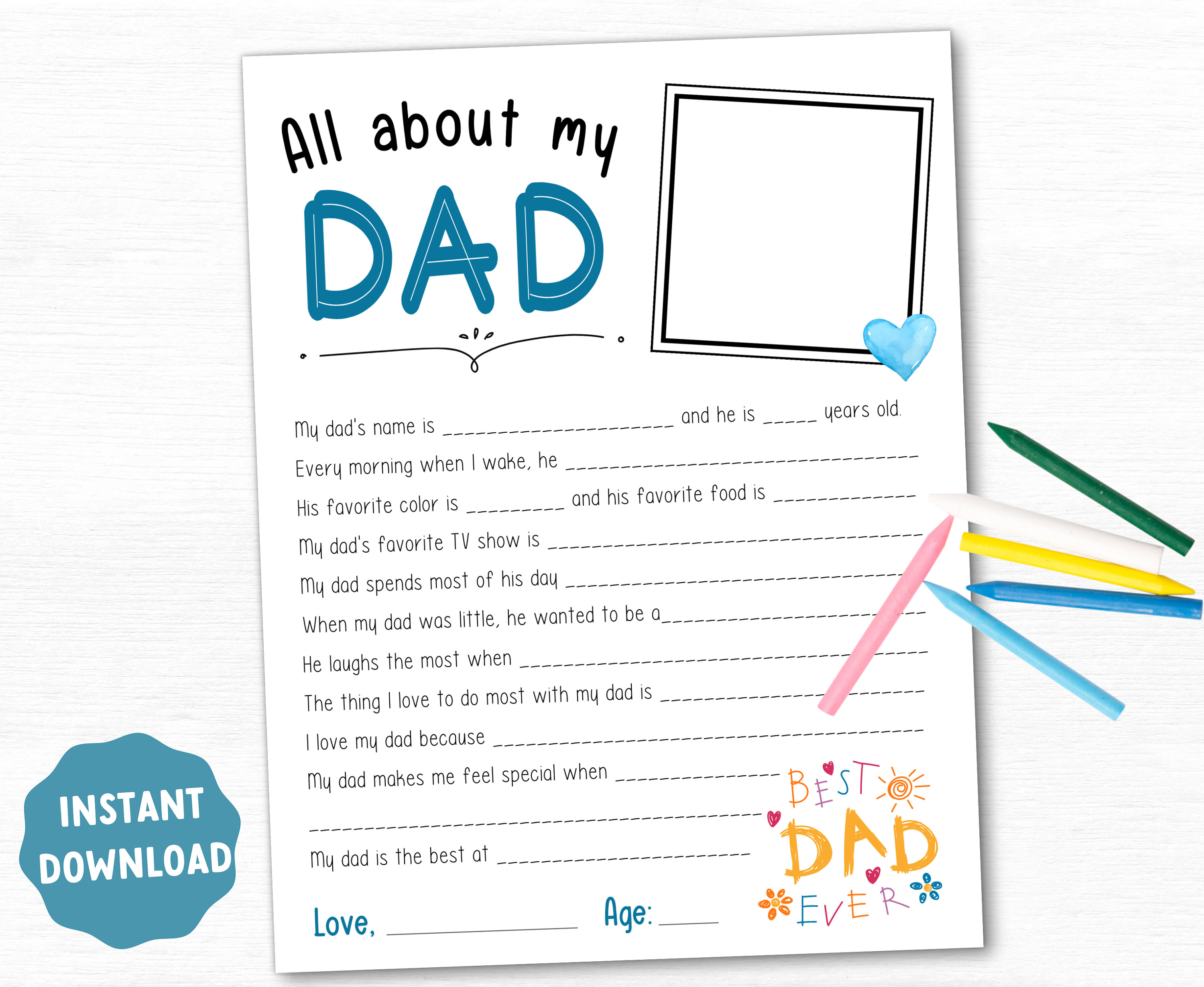 All About My Dad Printable, Father's Day Gift Idea, Dad Questionnaire ...