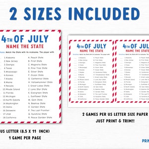 Fourth of July Printable Game, 4th of July Name the State, Printable ...
