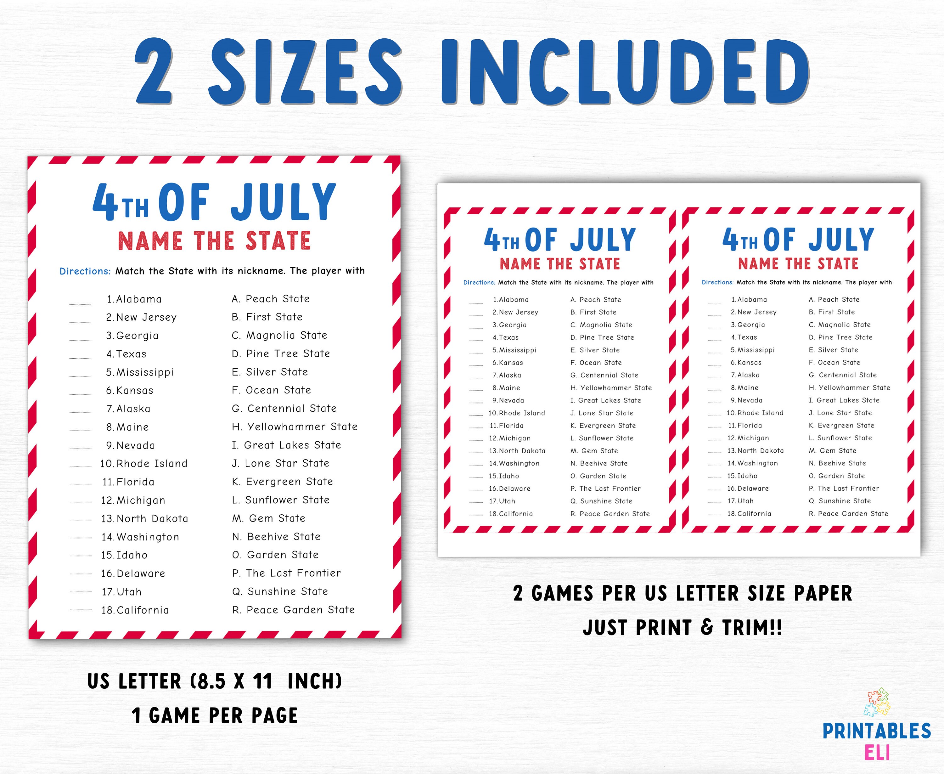 Fourth of July Printable Game, 4th of July Name the State, Printable ...
