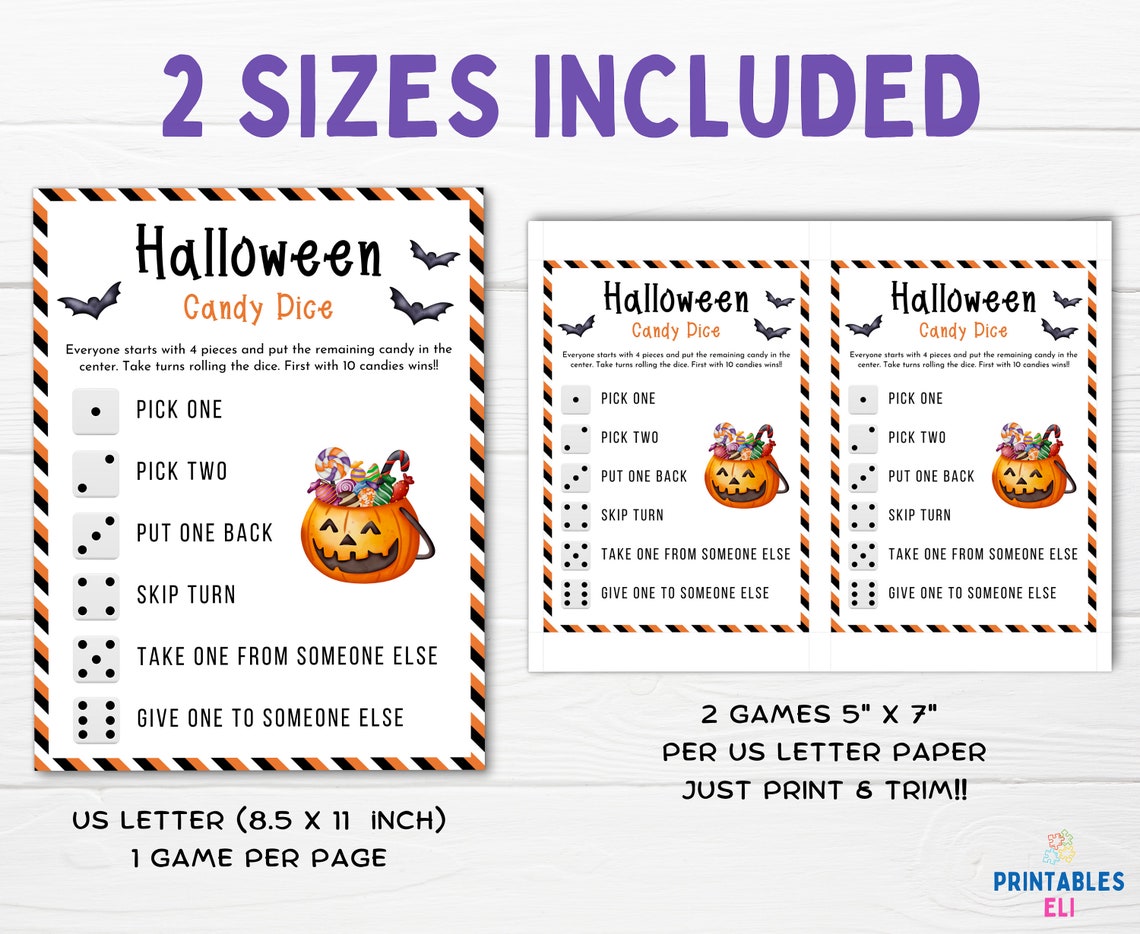 Halloween Candy Dice Game Printable Printable Games for Kids - Etsy